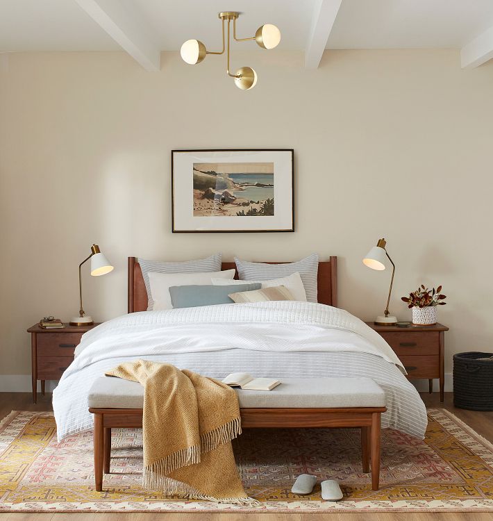 Shaw Walnut Bed with Leather Headboard | Rejuvenation