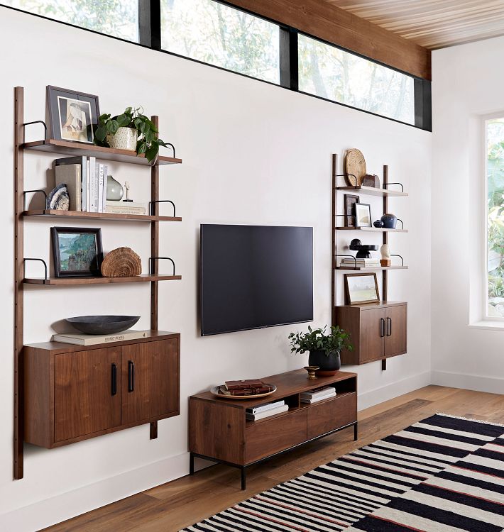 Hart Modular Walnut Shelving Unit with Cabinet | Rejuvenation