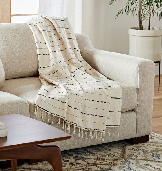 Natural & Black Thin Striped Throw | Rejuvenation
