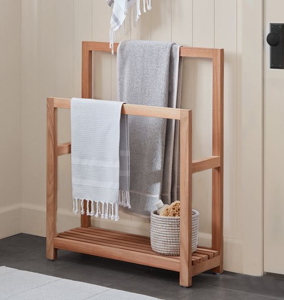 Adela Teak Standing Towel Rack | Rejuvenation