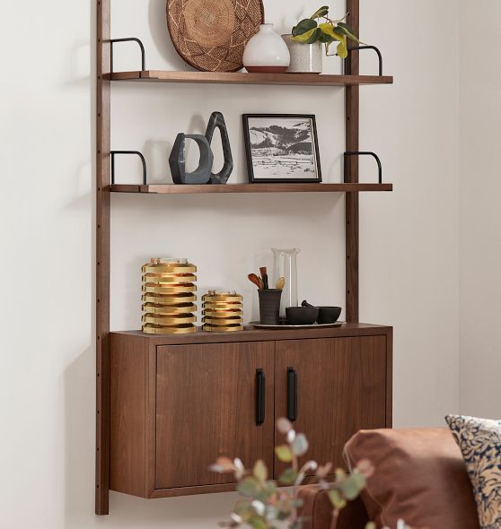 Hart Modular Walnut Shelving Unit with Cabinet | Rejuvenation