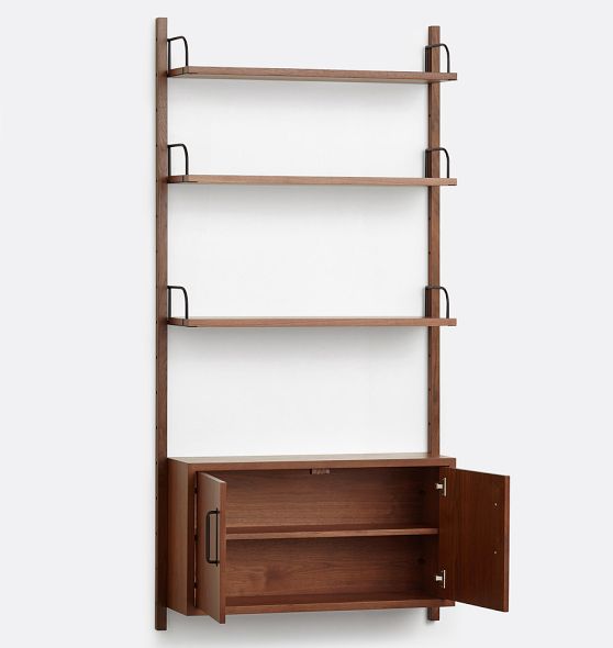 Hart Modular Walnut Shelving Unit with Cabinet | Rejuvenation