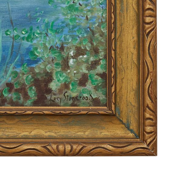 Oil on Canvas Alpine Lake Scene with Carved Frame | Rejuvenation