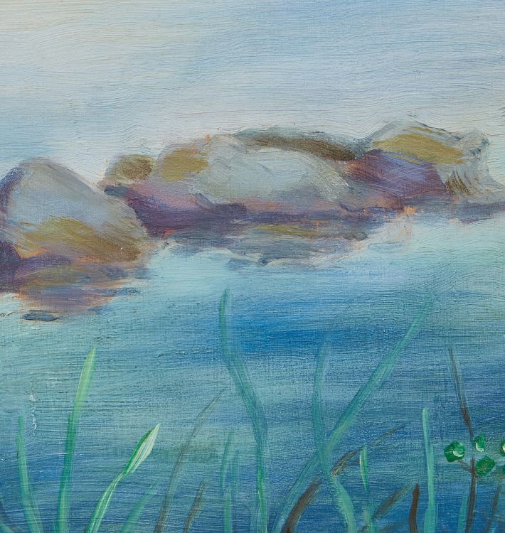 Oil on Canvas Alpine Lake Scene with Carved Frame | Rejuvenation