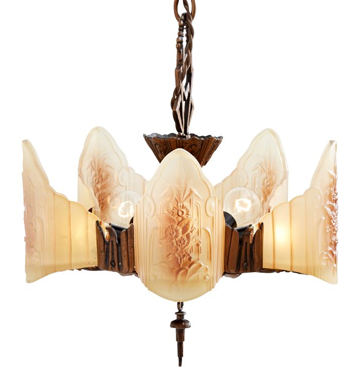 Art Deco 5 Light Slipper Shade Chandelier Circa 1930S | Rejuvenation