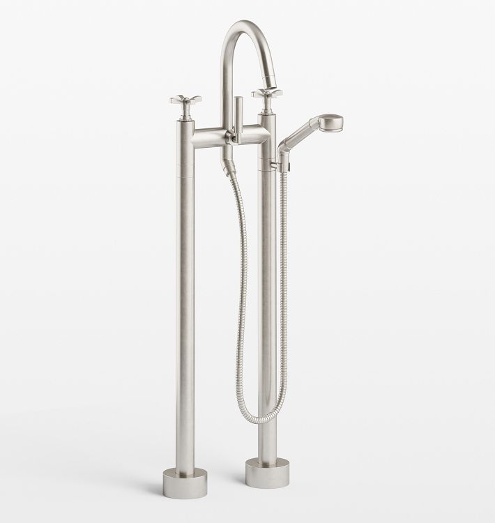 Rigdon Cross Handle Floor Mounted Tub Filler With Handshower | Rejuvenation