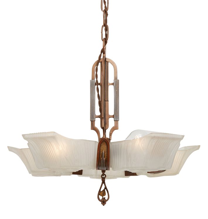 Vintage 5-Light Art Deco Slipper Shade Chandelier with Polychrome ...