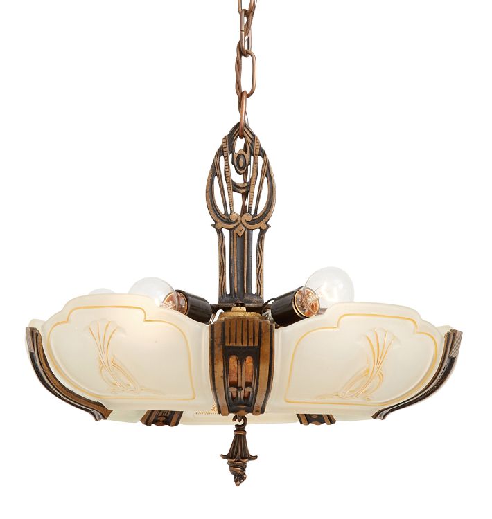 Vintage 5-Light Slipper Shade Chandelier with Mica Accents | Rejuvenation