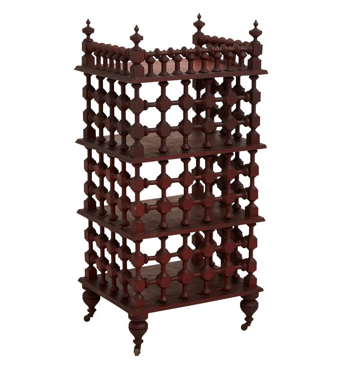 Vintage Four-Tier Victorian Mahogany Shelf with Casters | Rejuvenation
