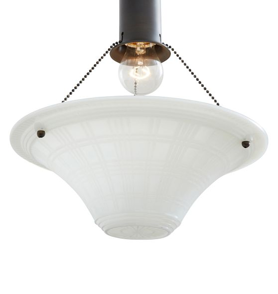 Vintage Semi-Flush Bead Chain Fixture with Geometric Shade | Rejuvenation