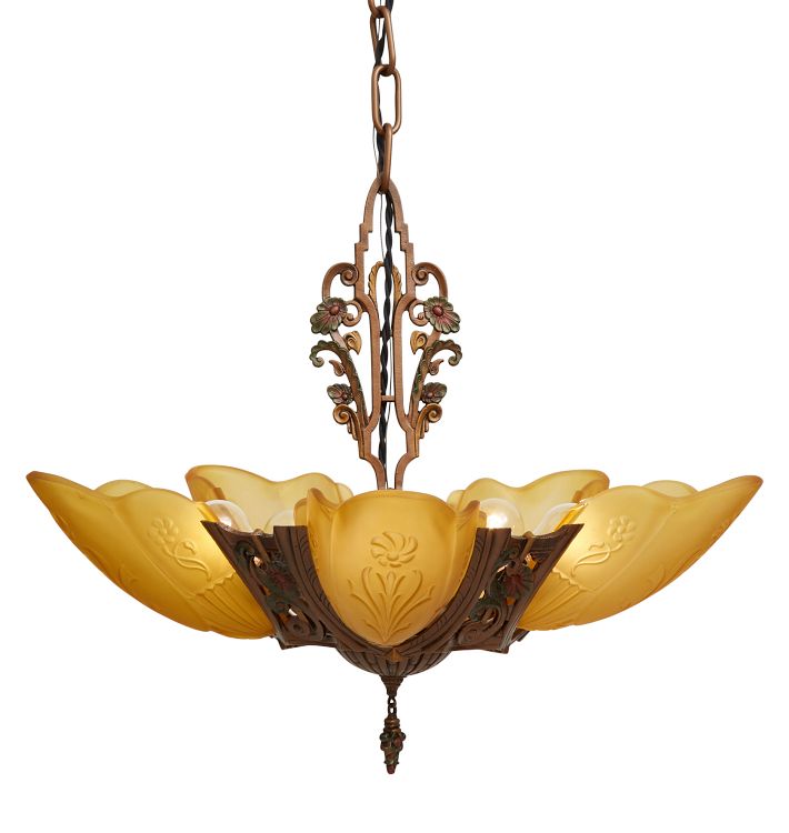 Vintage 5-Light Art Deco Slipper Shade Chandelier | Rejuvenation