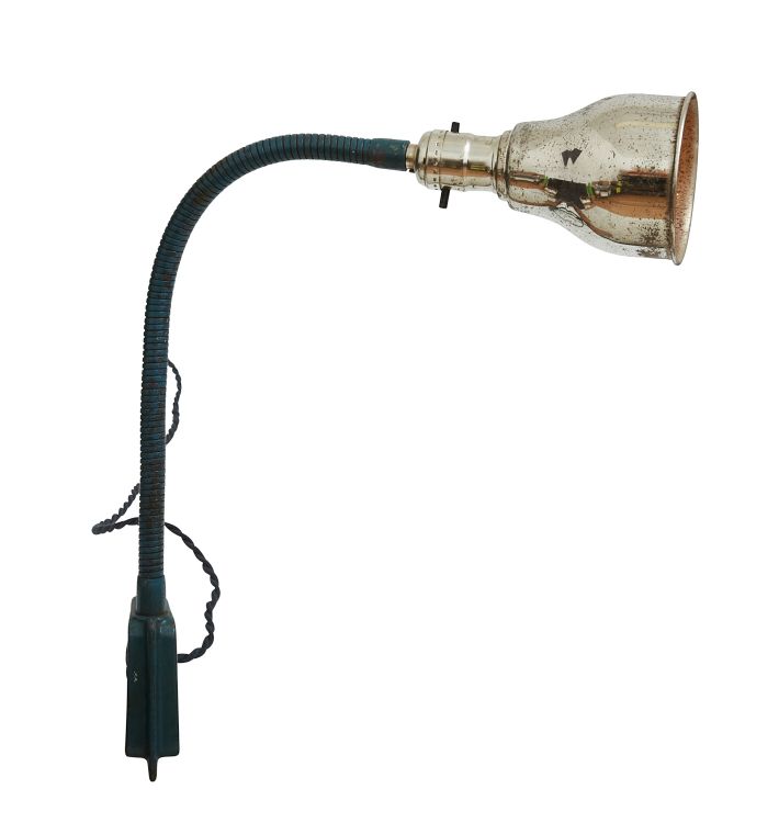 Vintage Clamp-On Gooseneck Lamp with Chrome Socket and Shade | Rejuvenation