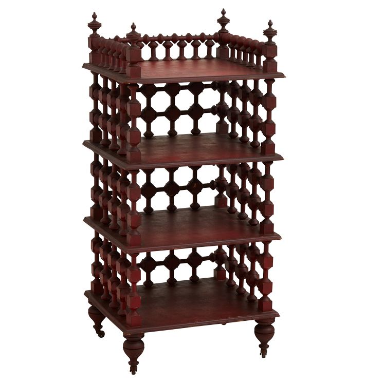 Vintage Four-Tier Victorian Mahogany Shelf with Casters | Rejuvenation
