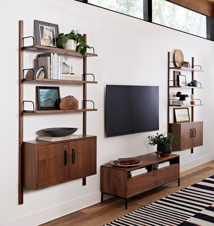 Hart Modular Walnut Shelving Unit with Cabinet | Rejuvenation