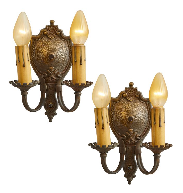 Pair of Vintage Romance Revival Candle Sconces with Rotary Switches ...