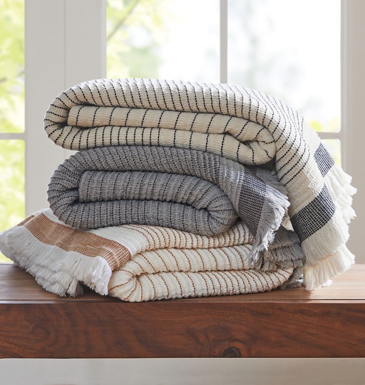 Waffled Black Stripe Throw | Rejuvenation