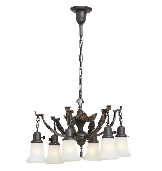 Vintage 6-Light Classical Revival Chandelier with Camphor Glass Bell ...