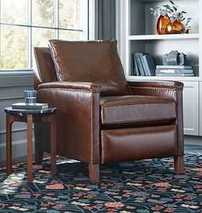 Thorp Leather Manual Recliner Chair Mont Blanc Leather Midnight
