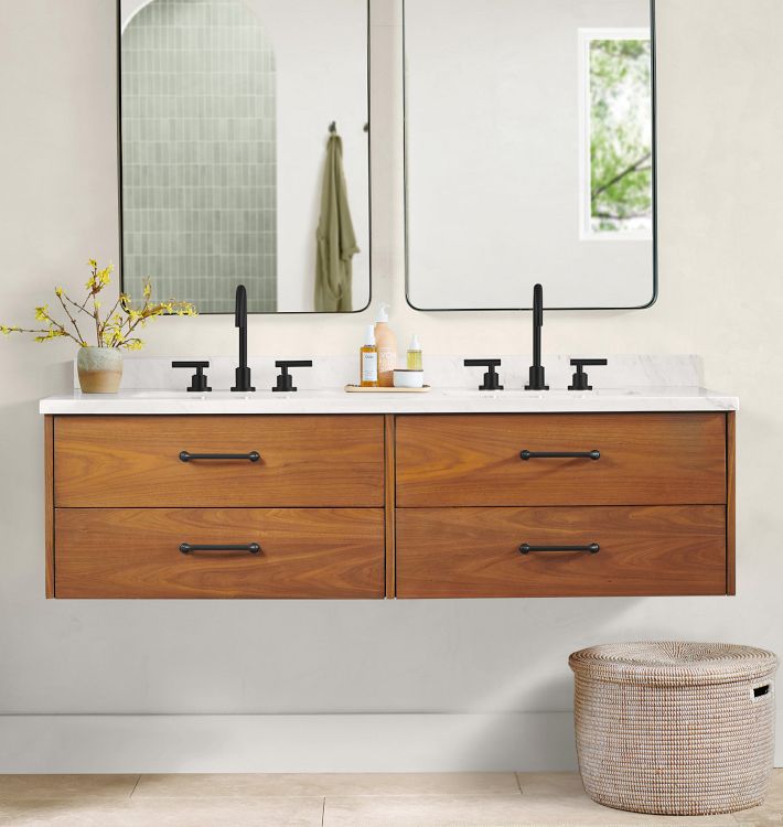 Geneva 60" Wall Mount Teak Double Vanity | Rejuvenation