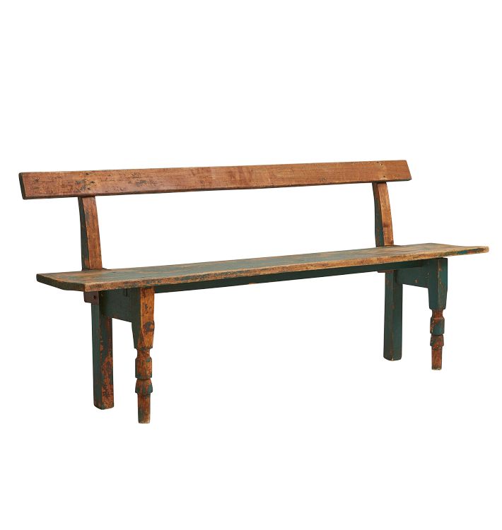 Vintage Traditional Bench in Solid Wood with Worn Green Paint and ...