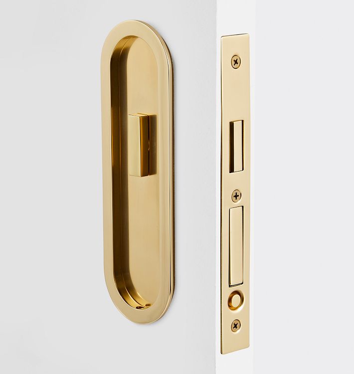 Open Box: Eastbank Pocket Door Privacy Set - Aged Brass | Rejuvenation