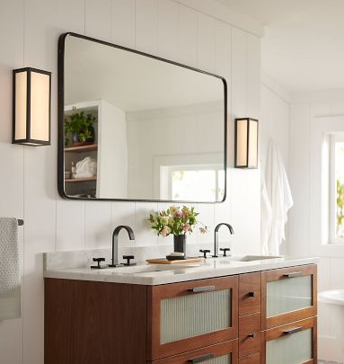 Double Vanity Rounded Rectangle Metal Framed Mirror | Rejuvenation