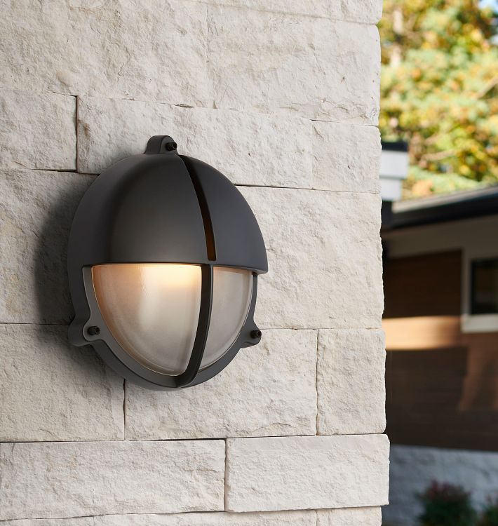 9" Seabeck Halflid Round with Cage Bulkhead Sconce | Rejuvenation