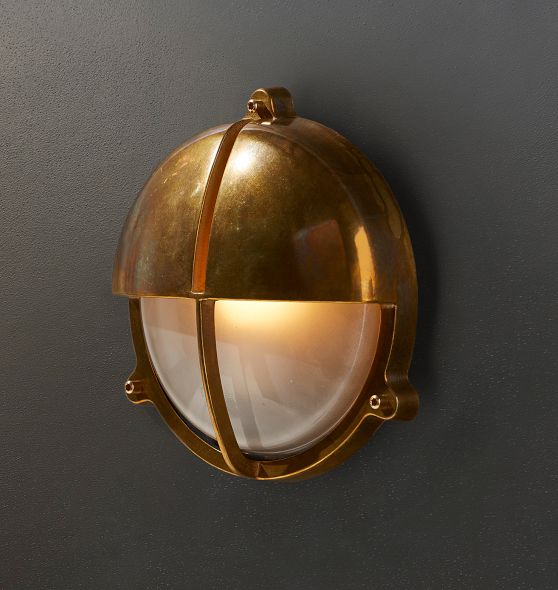 9" Seabeck Halflid Round with Cage Bulkhead Sconce | Rejuvenation