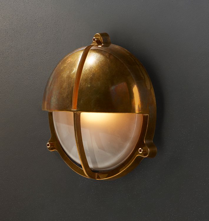 9" Seabeck Halflid Round with Cage Bulkhead Sconce | Rejuvenation