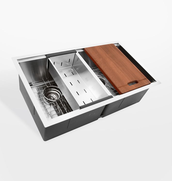 Cannon Stainless Steel Double Workstation Kitchen Sink | Rejuvenation