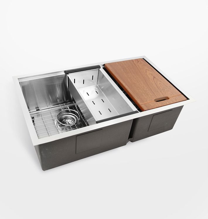 Cannon Stainless Steel Double Workstation Kitchen Sink | Rejuvenation