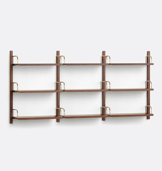 Hart Modular Walnut 3-Shelf Triple Shelving Unit | Rejuvenation