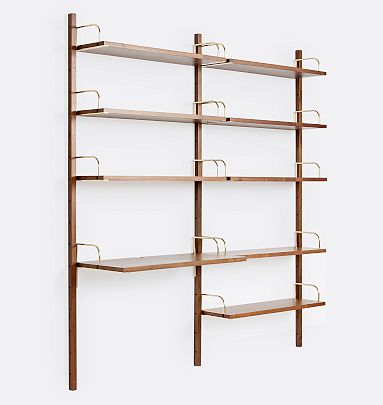 Hart Modular Walnut Double 8-Shelf with 36" Desk | Rejuvenation