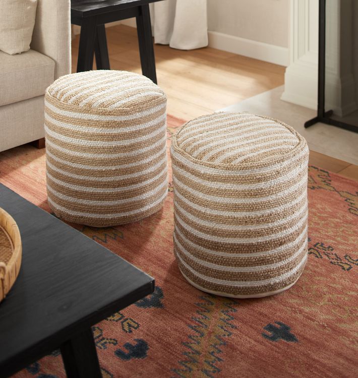 Jute Striped Pouf | Rejuvenation