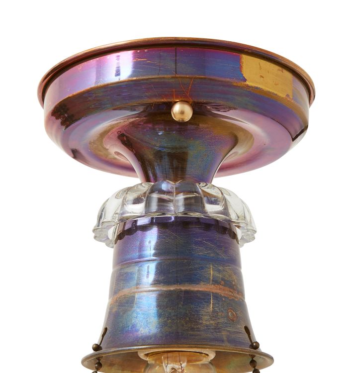 Semi Flush Bead Chain Fixture With Irridescent Copper Finish Circa 1940 ...