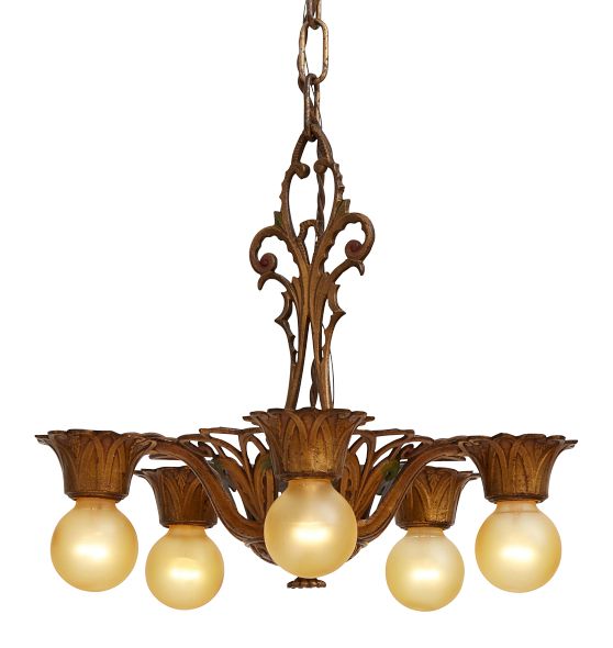 Intricately Cast Five-Light Classical Revival Bare Bulb Chandelier ...