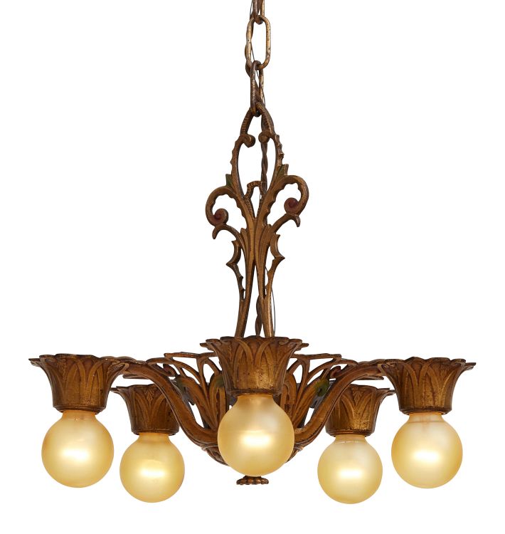 Intricately Cast Five-Light Classical Revival Bare Bulb Chandelier ...