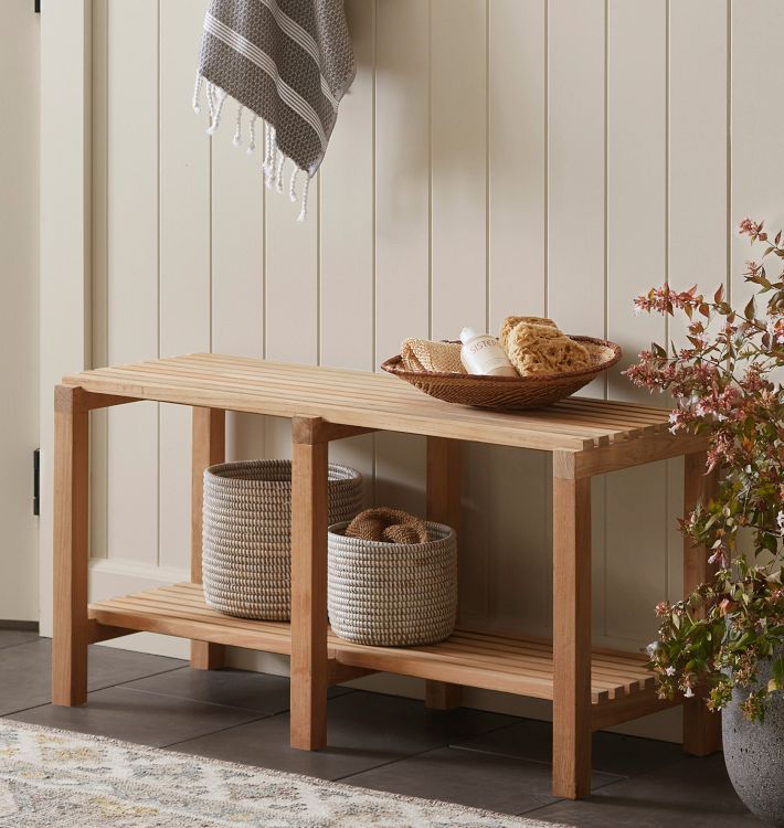 Adela Teak Shower Bench | Rejuvenation