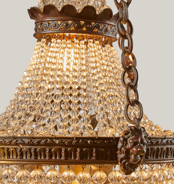 Vintage Classical Revival Crystal Strand Chandelier with Lion's Head ...