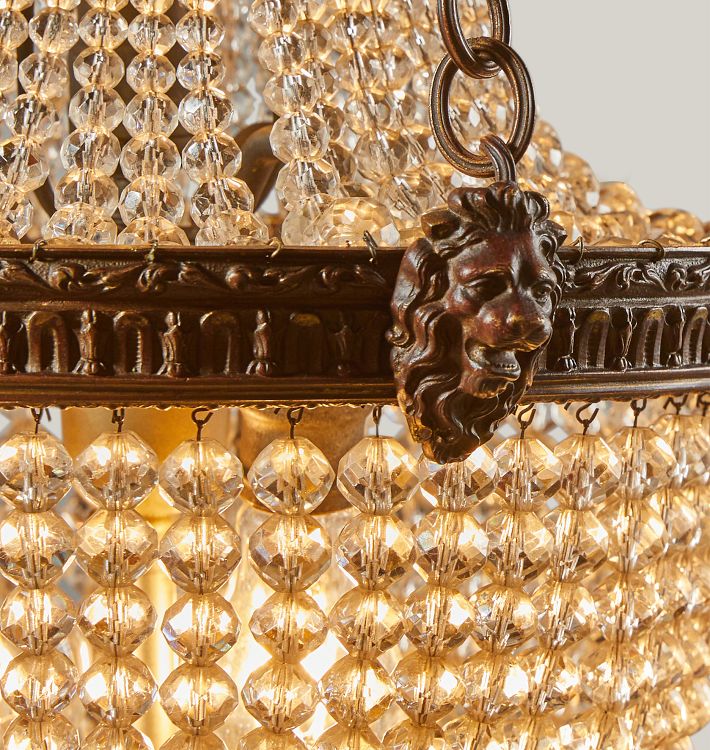 Vintage Classical Revival Crystal Strand Chandelier with Lion's Head ...