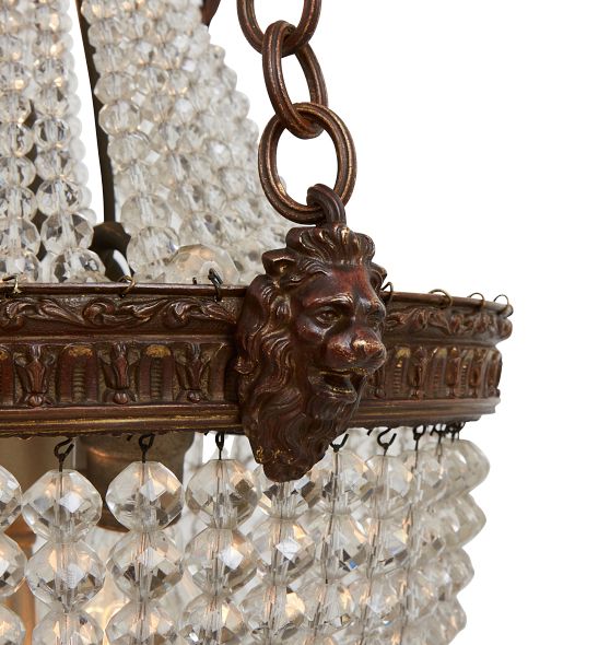 Vintage Classical Revival Crystal Strand Chandelier with Lion's Head ...