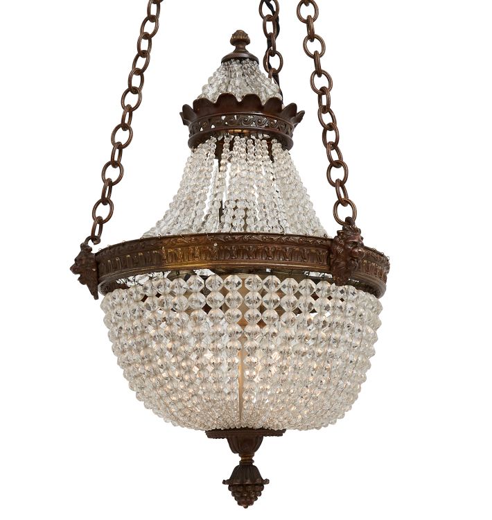 Vintage Classical Revival Crystal Strand Chandelier with Lion's Head ...