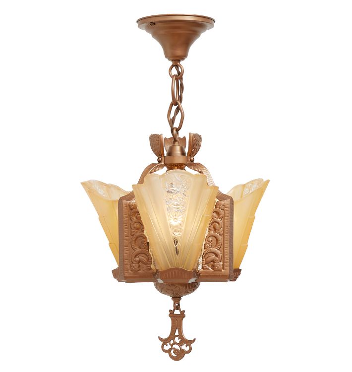 Vintage 3-Light Art Deco Slipper Shade Chandelier | Rejuvenation
