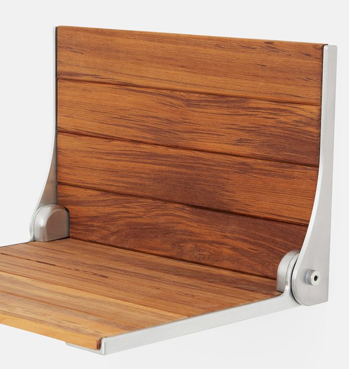 Carter Wall Mount High Back Teak Folding Shower Seat - ADA | Rejuvenation