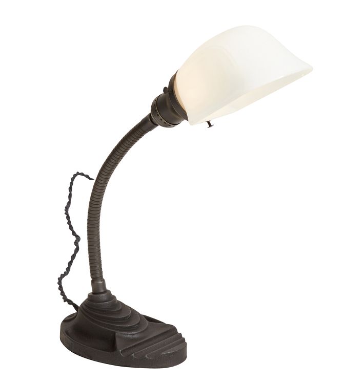 Vintage Art Deco Gooseneck Desk Lamp With Opalescent Glass Shade Rejuvenation