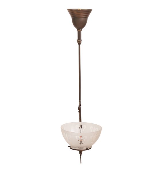 Ornate Victorian Converted Gas Pendant with Fleur de Lis Fishbowl Shade ...