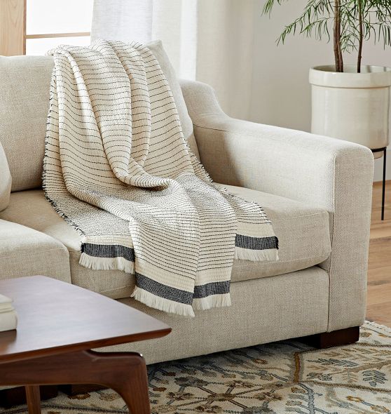 Waffled Black Stripe Throw | Rejuvenation