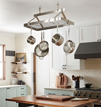 3' Griffin Ceiling Mount Rectangle Stainless Steel Pot Rack | Rejuvenation