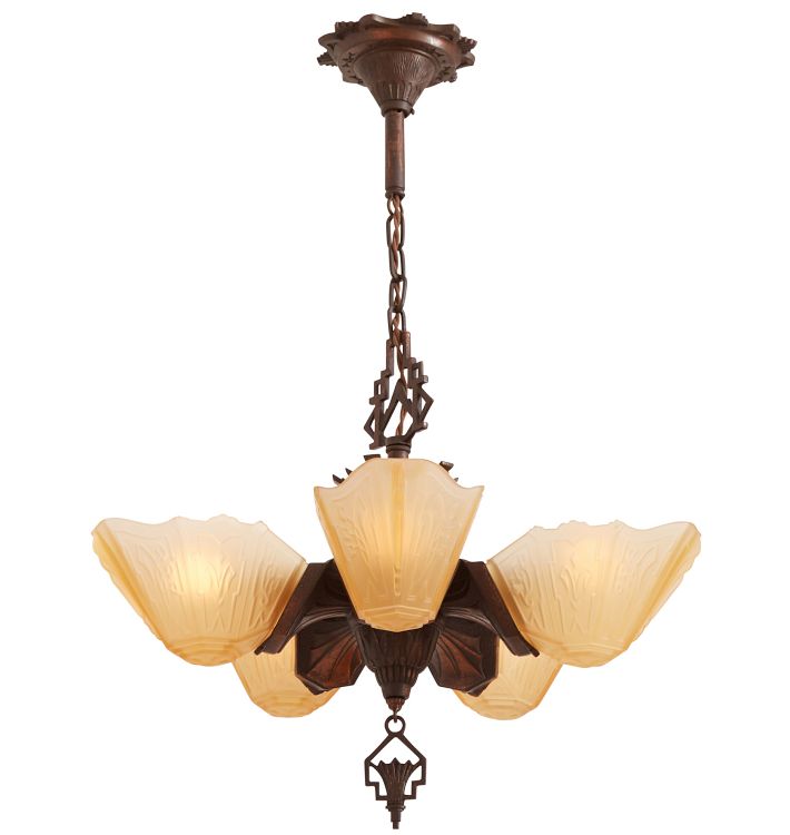 Vintage Art Deco Bronze 5-Light Slipper Shade Chandelier | Rejuvenation