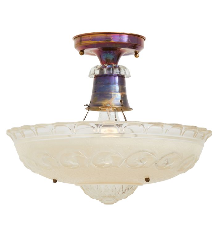 Semi Flush Bead Chain Fixture With Irridescent Copper Finish Circa 1940 ...